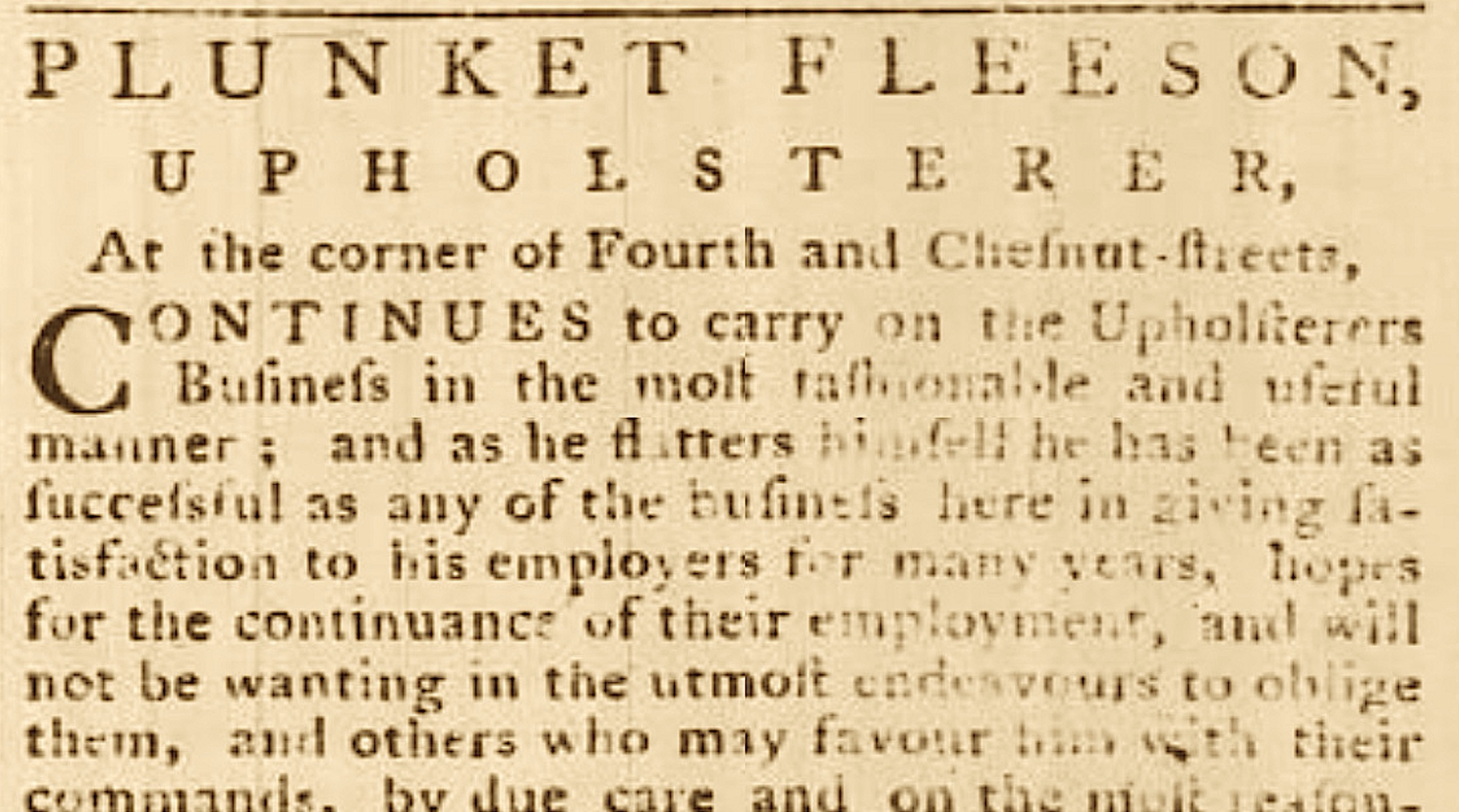 Plunkett Fleeson, Revolutionary Upholsterer - The American Revolution ...